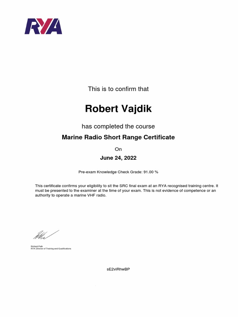 SRC - Marine Radio Short Range Course Completion Certificate | PDF SRC - Marine Radio Short Range Course Completion Certificate | PDF
