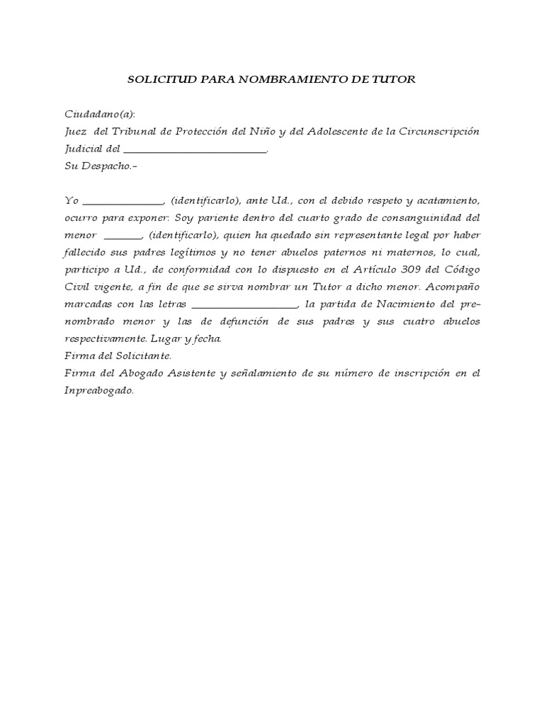 Solicitud Para Nombramiento De Tutor Pdf