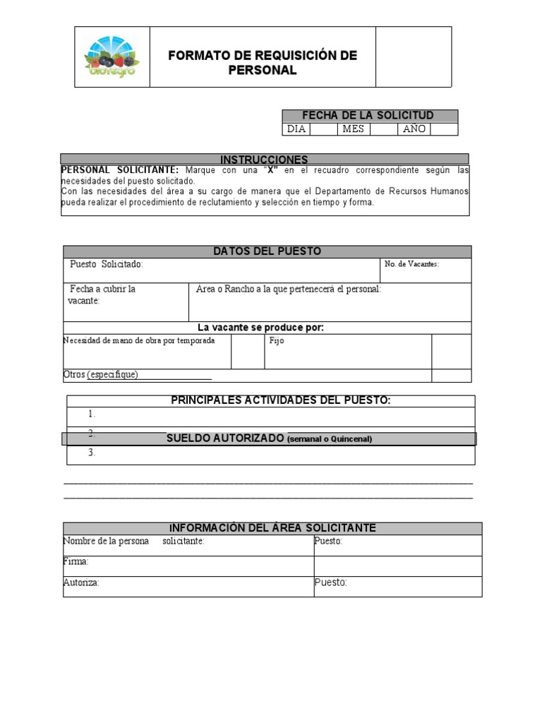 Solicitud de personal para cubrir vacantes en el departamento de ...
