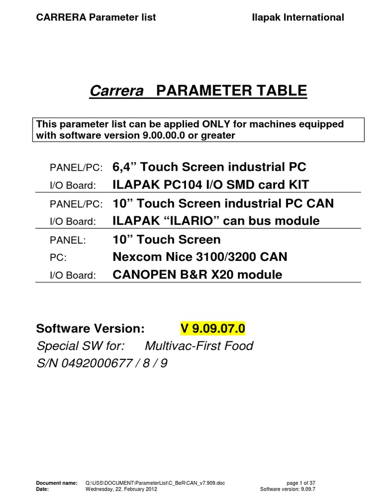 Parameter List | PDF | Computer Engineering | Mechanical Engineering