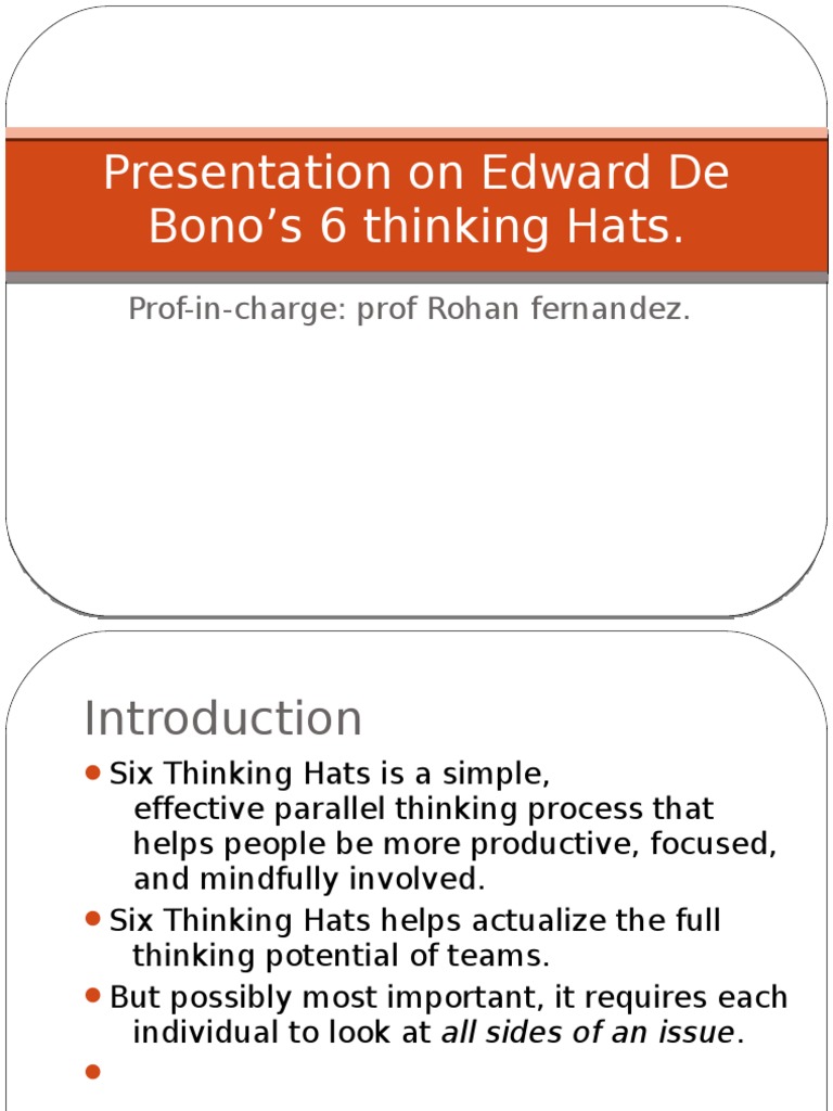 Understanding De Bono's Six Hats | PDF | Thought | Intuition