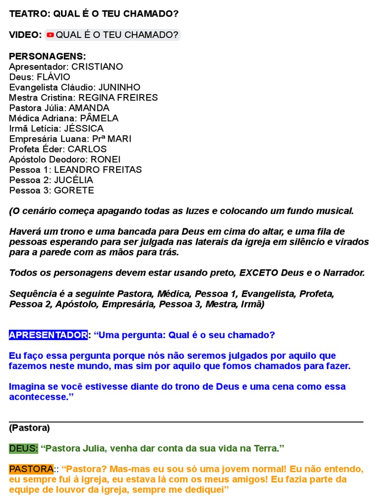 Teatro - Qual É o Teu Chamado | PDF | Jesus | Juízo final
