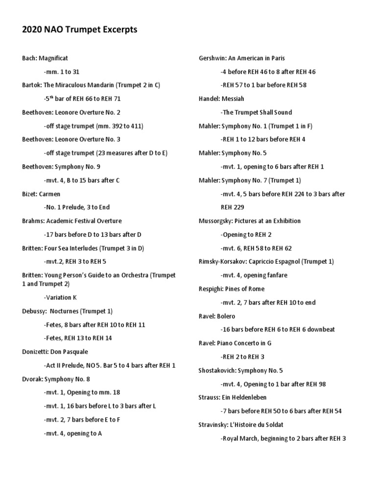 NAO 2020 Trumpet Excerpts | PDF | Orchestras | Compositions For ...