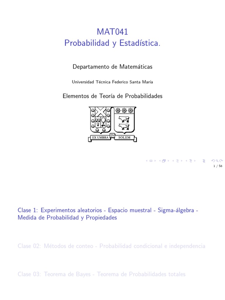 Elementos de Teoría de Probabilidades - MAT041 - SP | PDF | Probabilidad | Teoría de probabilidad