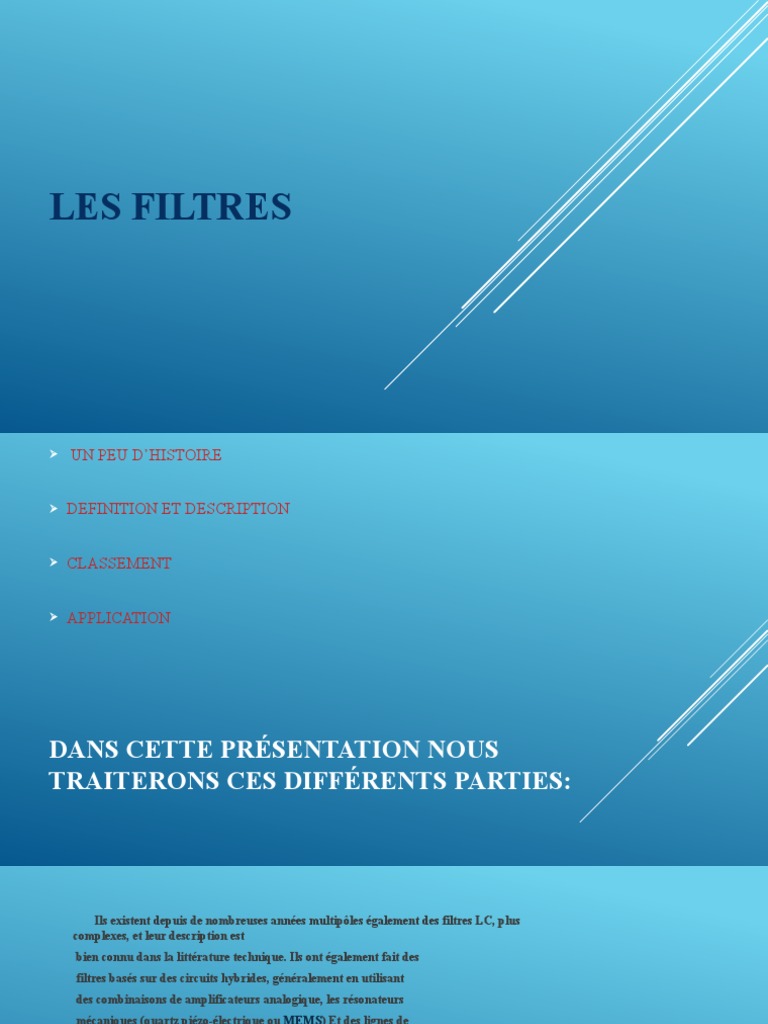 Les Filtres | PDF | Filtre (électronique) | Traitement numérique du signal