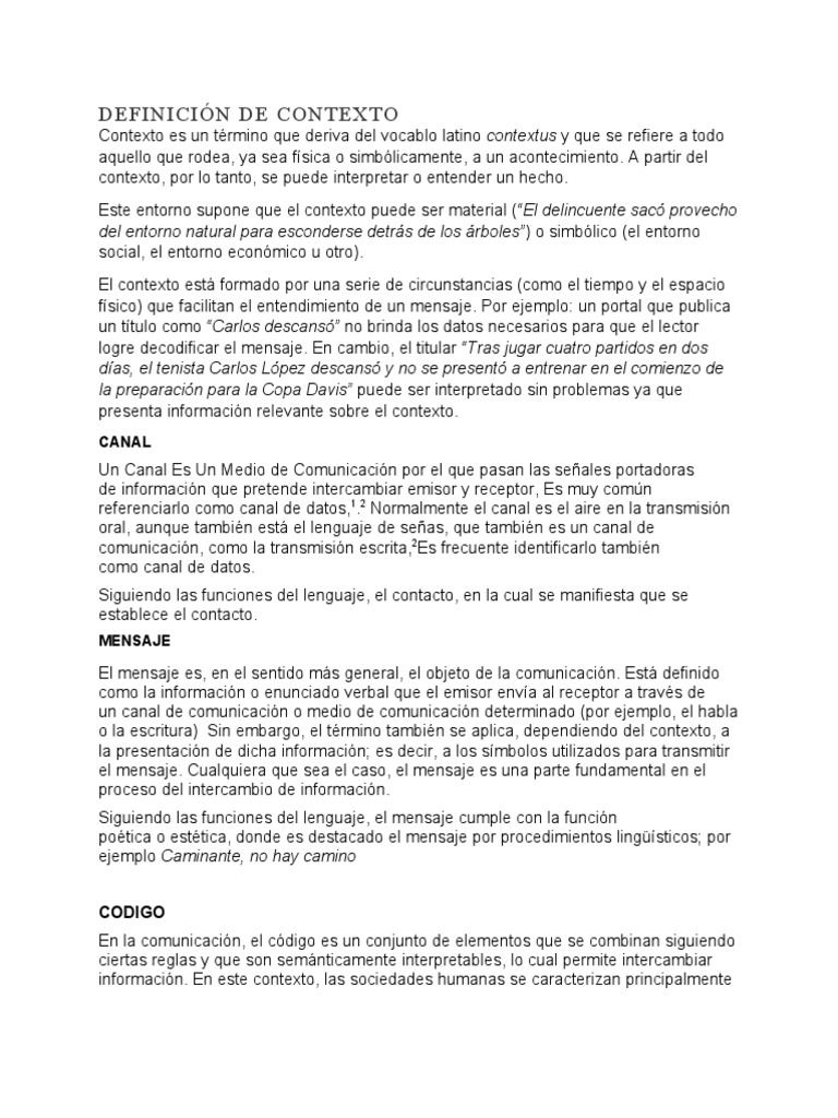 Definición y Concepto de Contexto | PDF | Comunicación | Información