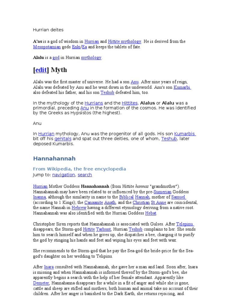 Hurrian Deites | PDF | Hittites | Asian Mythology