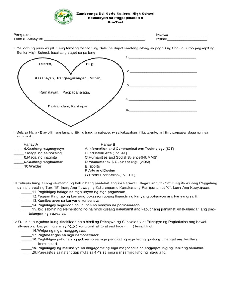 Esp 9 Pre Test | PDF