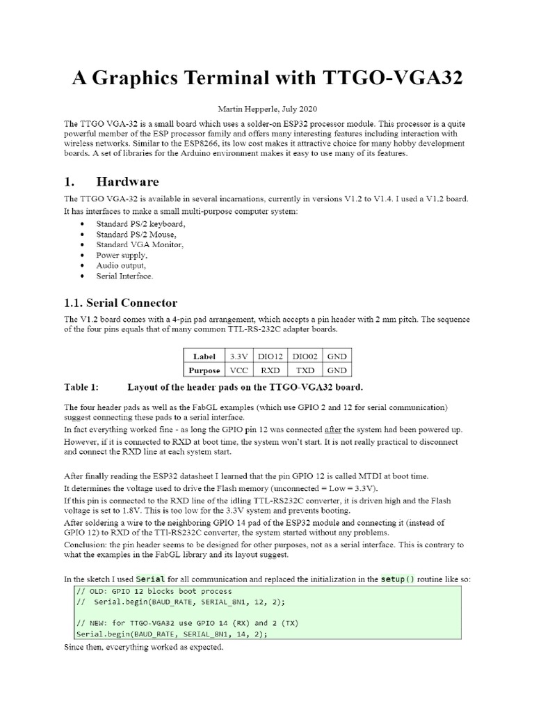 A Graphics Terminal With TTGO-VGA32 - PDF | PDF
