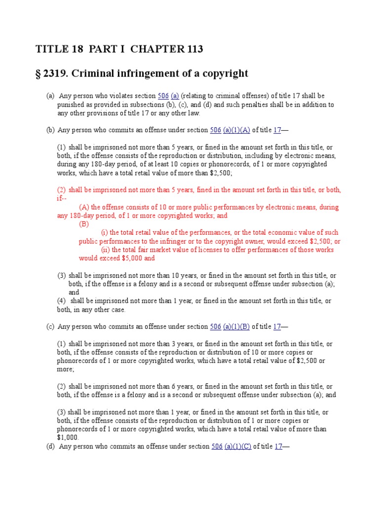 Title 18 Part I Chapter 113 | PDF | Copyright Infringement | Copyright