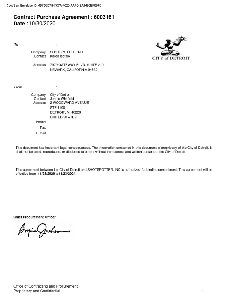 Detroit Contract With ShotSpotter Inc. | PDF | Insurance | Breach Of Contract