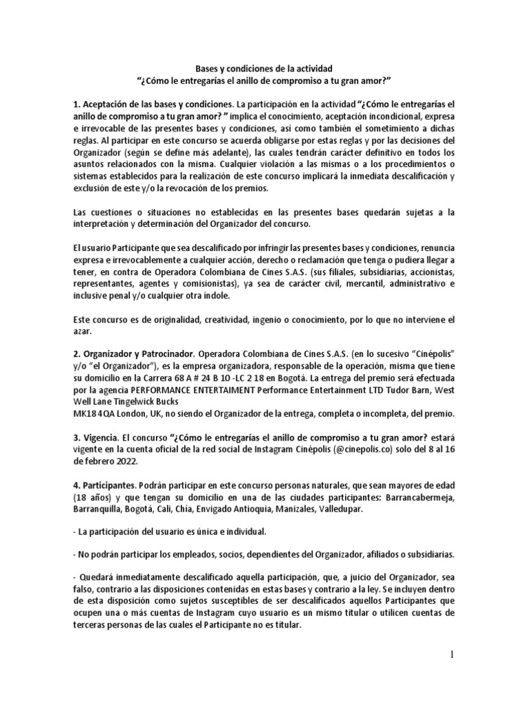 Bases y Condiciones Concurso Casate Conmigo Co | PDF | Privacidad ... Bases y Condiciones Concurso Casate Conmigo Co | PDF | Privacidad ...