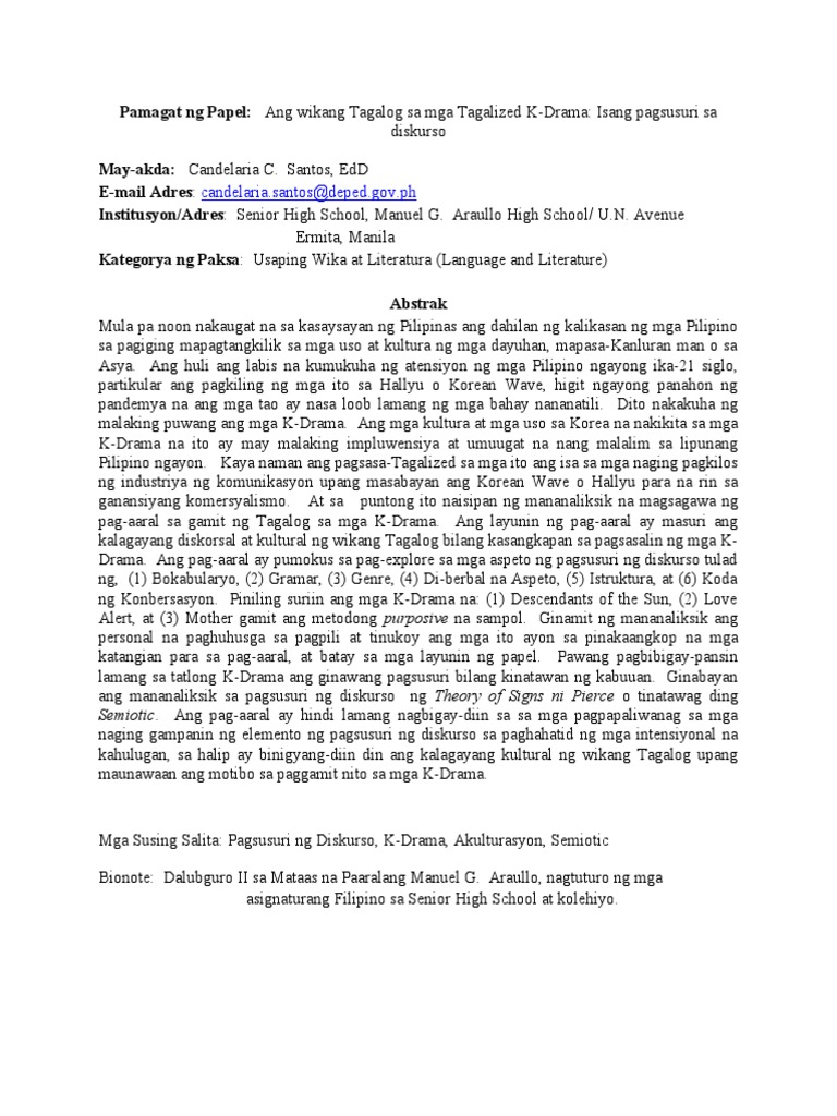 ABSTRAK - Ang Wikang Tagalog Sa Mga K Drama | PDF