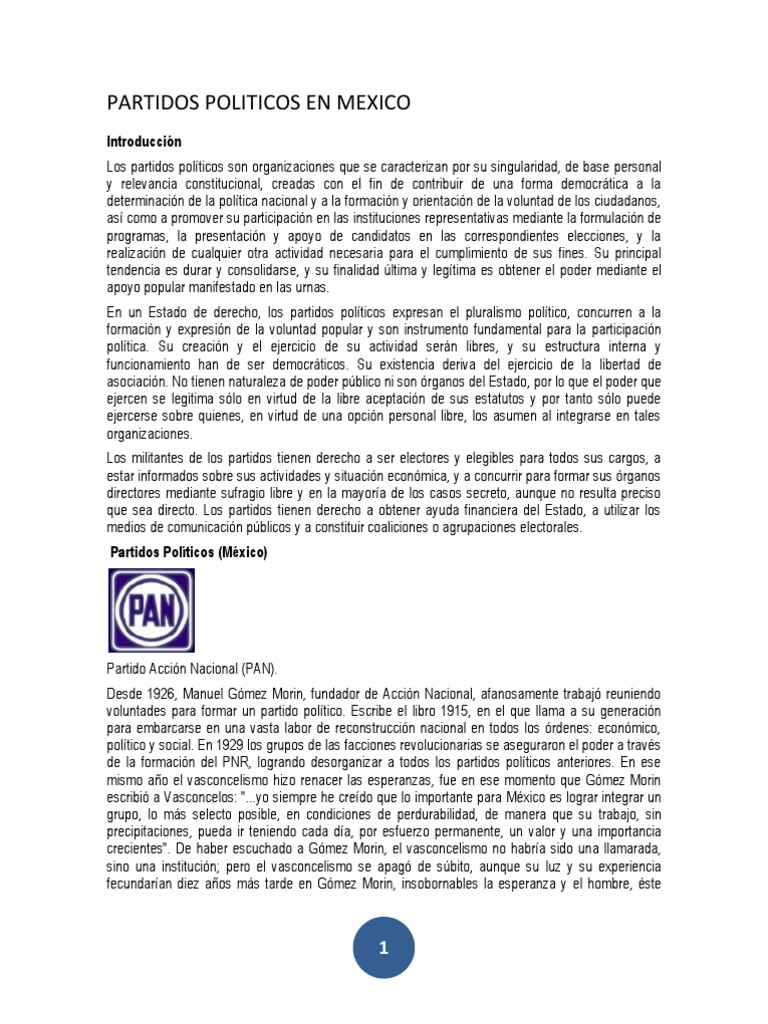 Partidos Políticos en México: Historia y Tipos | PDF | Partido ...