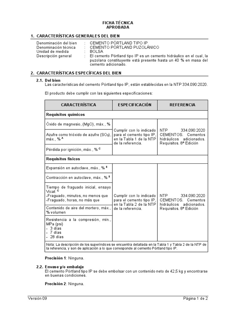 Ficha Tecnica Cemento | PDF