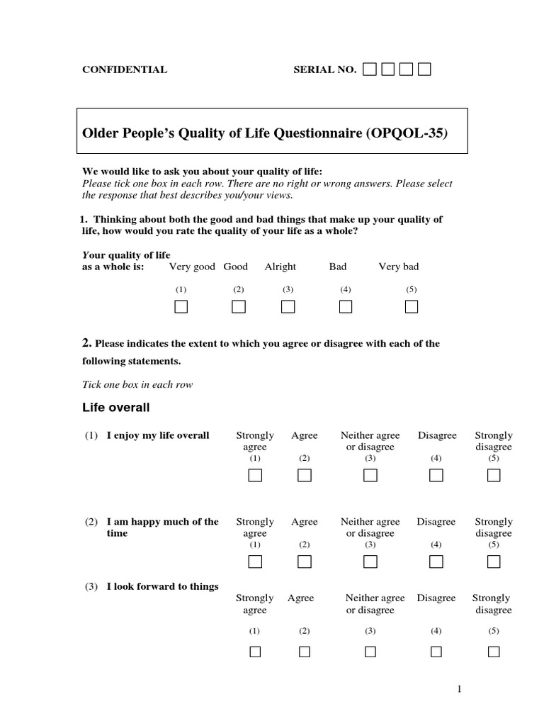 OPQOL Full Questionnaire | PDF | Well Being | Psychology