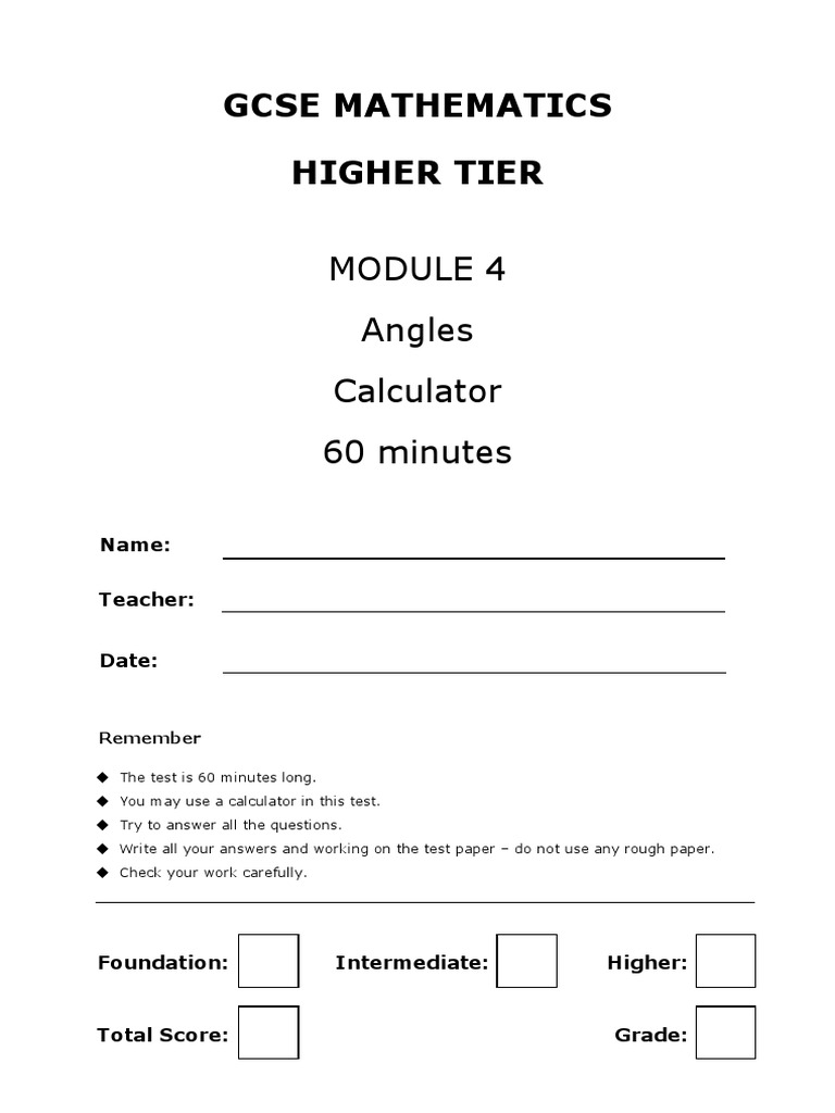 (35975) GCSE Module 4 Practice Test 1 | PDF | Triangle | Angle