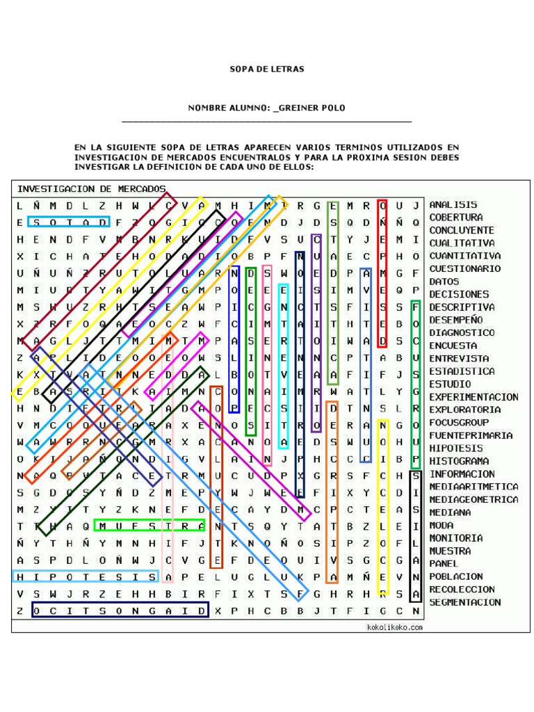 Sopa de Letras Investigacion de Mercados | PDF