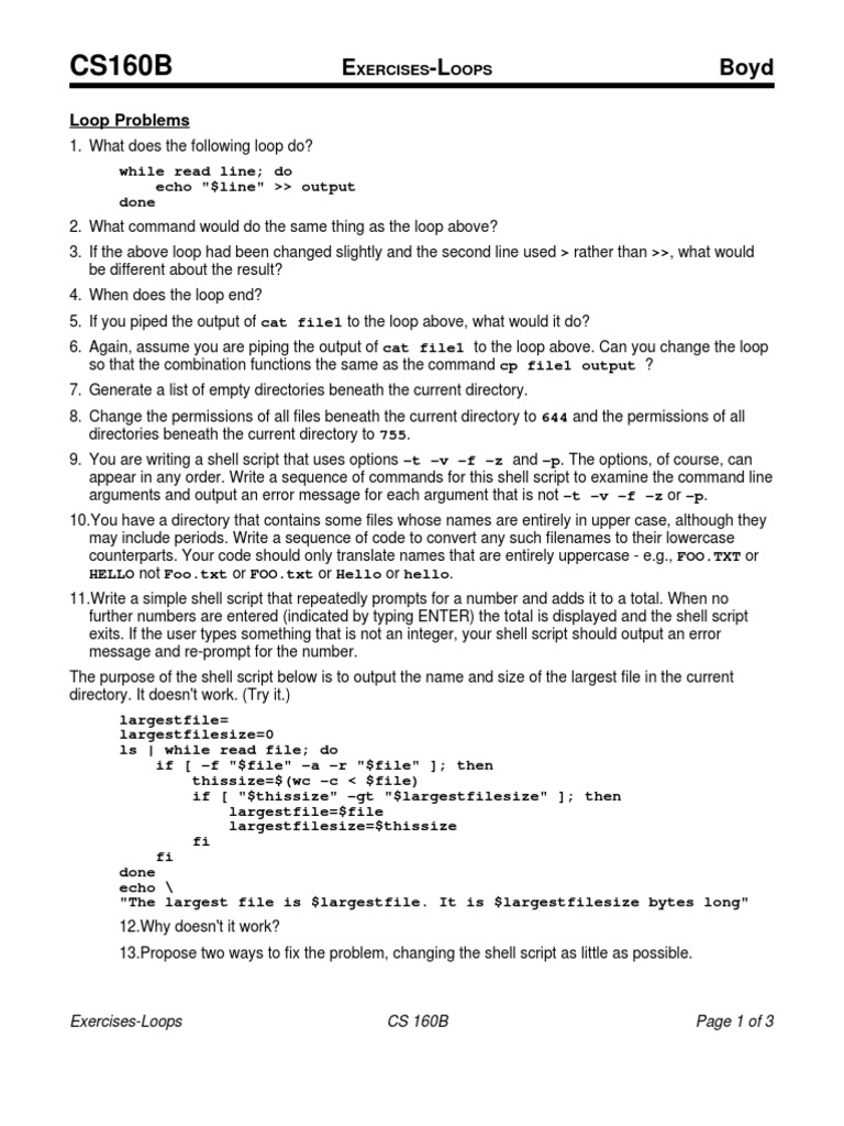 Exercises Loops Pdf Command Line Interface Computer Engineering 