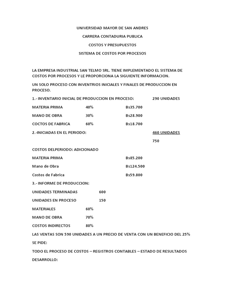 2020 San Telmo Costos Por Procesos Caso 1.B Un Procesos Con Solucion | PDF | Inventario ...