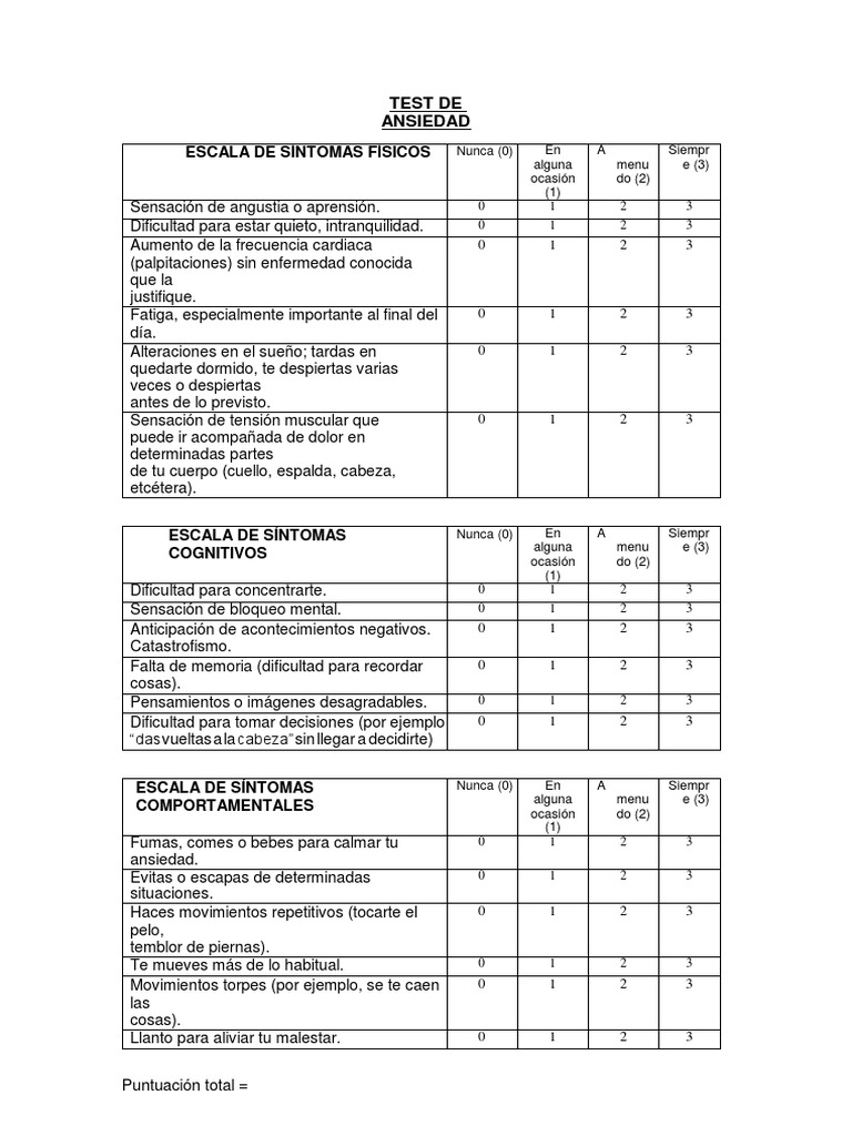 Test de La Ansiedad | PDF | Ansiedad | Ciencias de la Salud