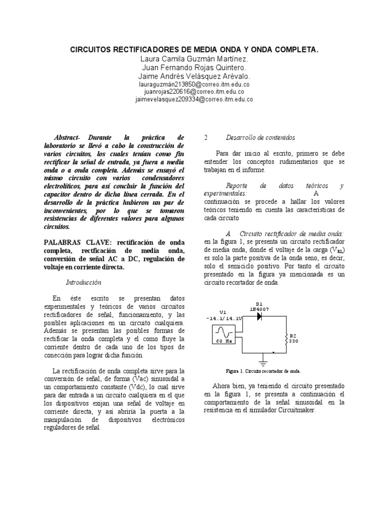 Circuitos Rectificadores de Media Onda y | PDF | Rectificador | Condensador