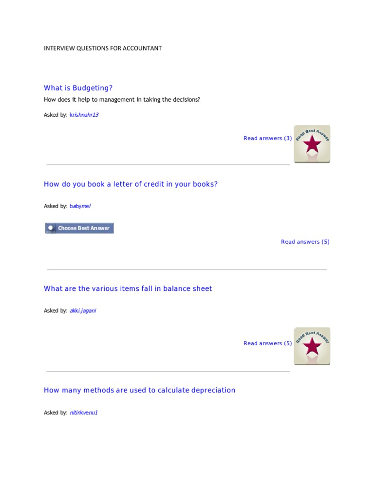 Interview Questions For Accountant | PDF | Payroll | Accounts Payable