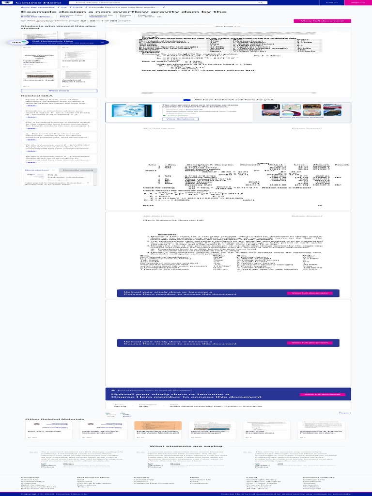 Example Design A Non Overflow Gravity Dam by The Single Step Method Using The - Course Hero ...