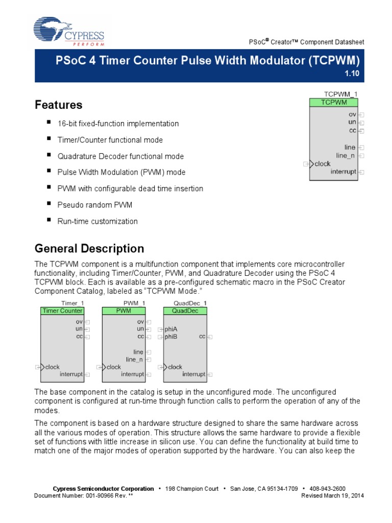 Infineon-Component - PSoC - 4 - Timer - Counter - and - PWM - V1.10-Software Module Datasheets ...