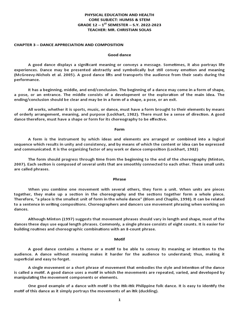 P.E.H. Handouts Dance Appreciation and Composition | PDF | Dances ...