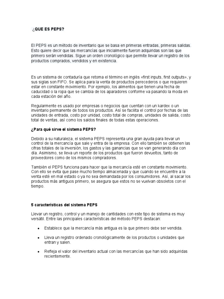 Que Es Peps | PDF | Inventario | Costo