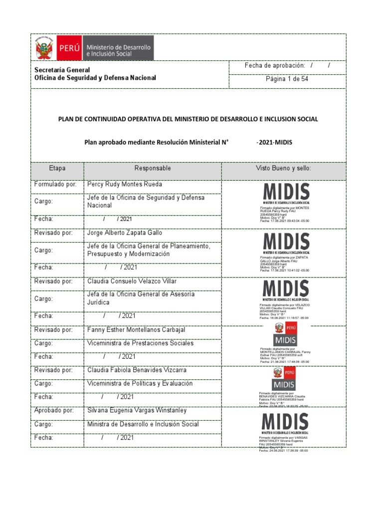 Plan de Continuidad Operativa MIDIS | PDF | Temblores | Tsunami