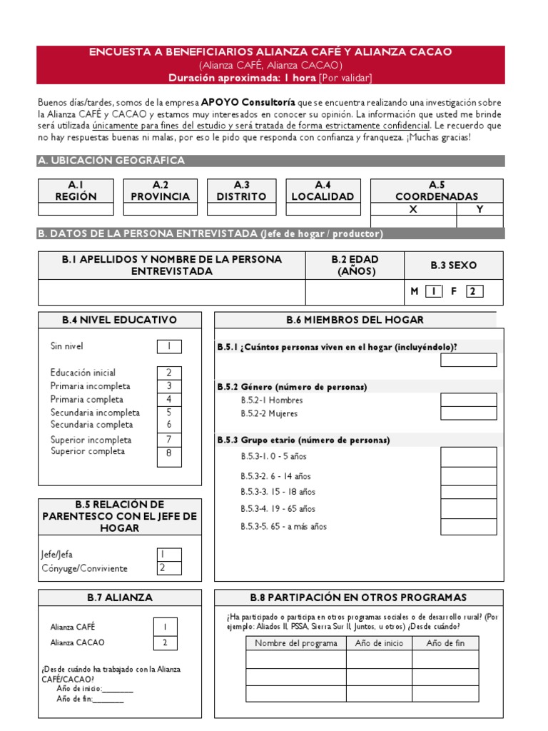 Cuestionario Beneficiarios CAFÉ-CACAO VPP | PDF | café | Cooperativa