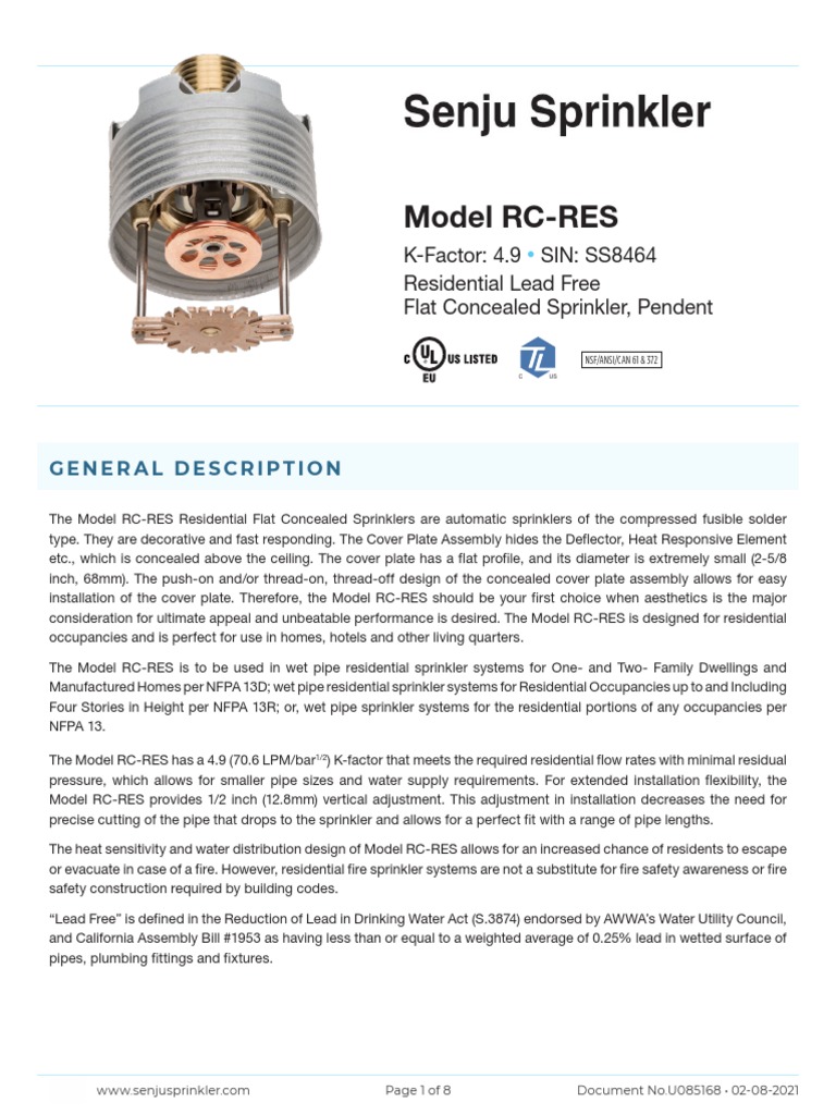Sprinkler Datasheet | PDF | Fire Sprinkler System | Pipe (Fluid Conveyance)