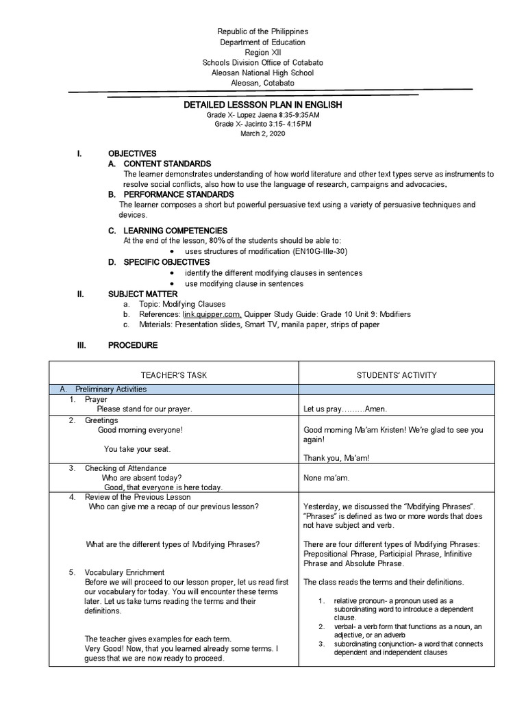 Detailed Lessson Plan in English | PDF | Characters In Romeo And Juliet ...