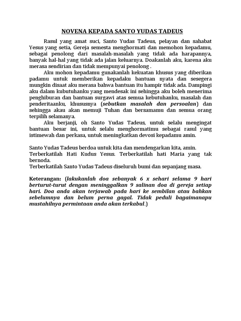 Novena Kepada Santo Yudas Tadeus | PDF
