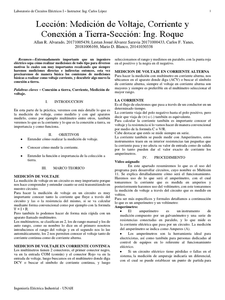 Lab 2 - Circuitos Electricos I - Seccion de Ing Roque | PDF | Resistencia Eléctrica y ...