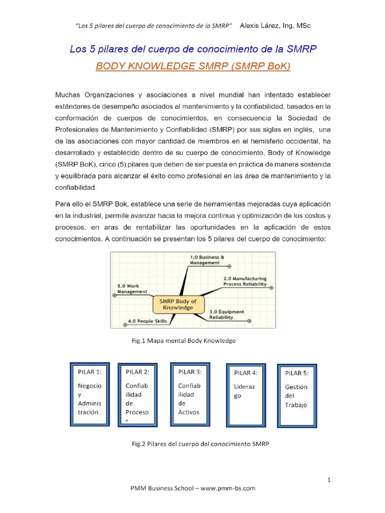 Los 5 Pilares Del Cuerpo de Conocimiento de La SMRP BODY KNOWLEDGE SMRP (SMRP BoK) - PDF ...