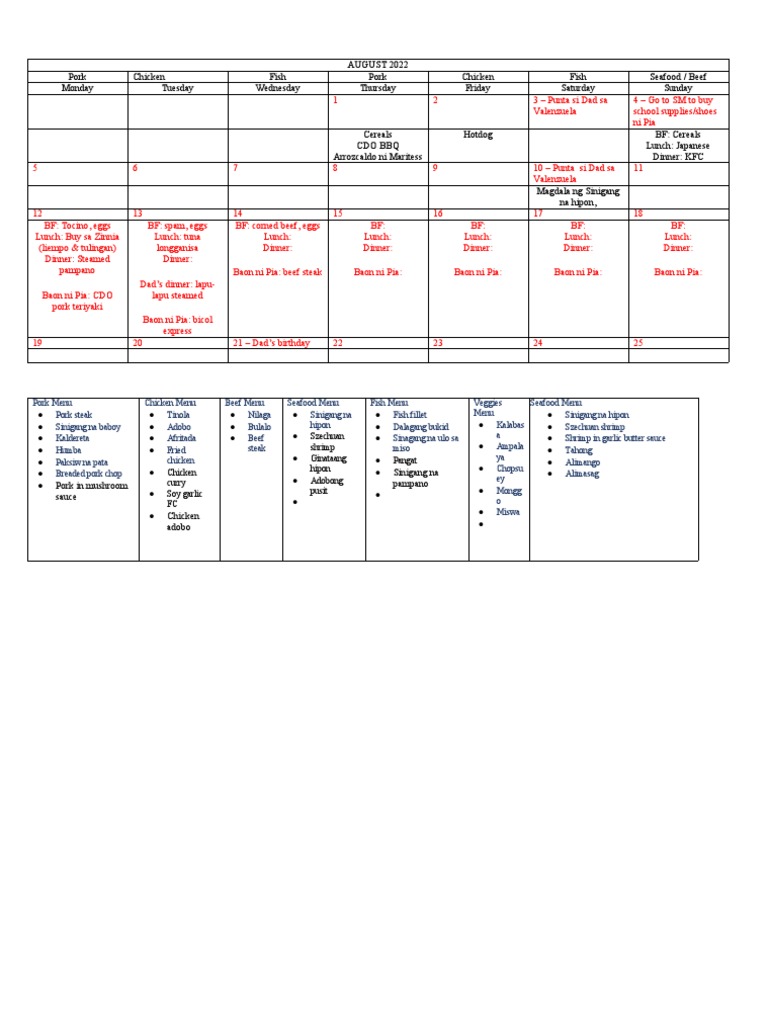 Monthly Food Calendar | PDF | Regional & Ethnic Food | Asian Cuisine