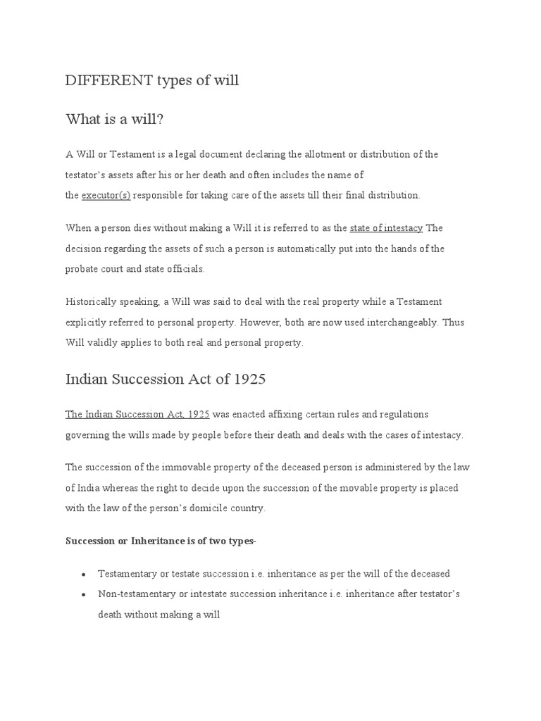 DIFFERENT Types of Will | PDF | Will And Testament | Intestacy