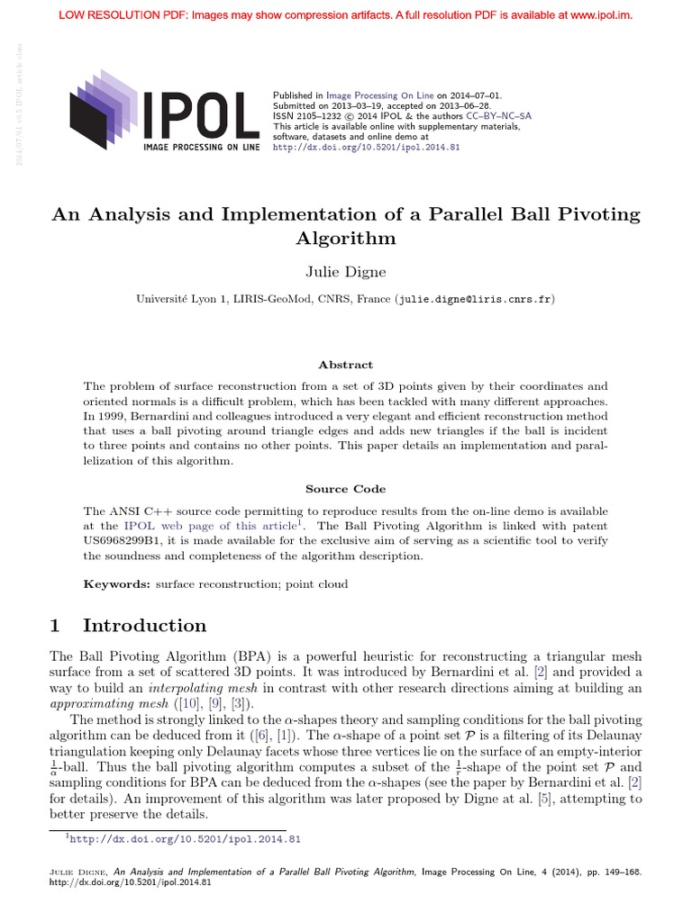 An Analysis And Impementation Of A Parallel Ball Pivoting Algorithm Pdf Triangle Sphere
