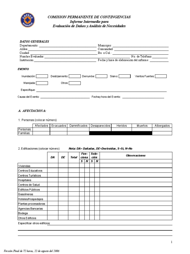 Formato EDAN 72 Horas | PDF | Alcantarillado