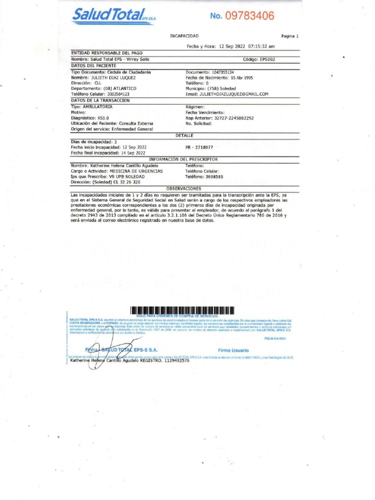 Incapacidad Salud Total | PDF