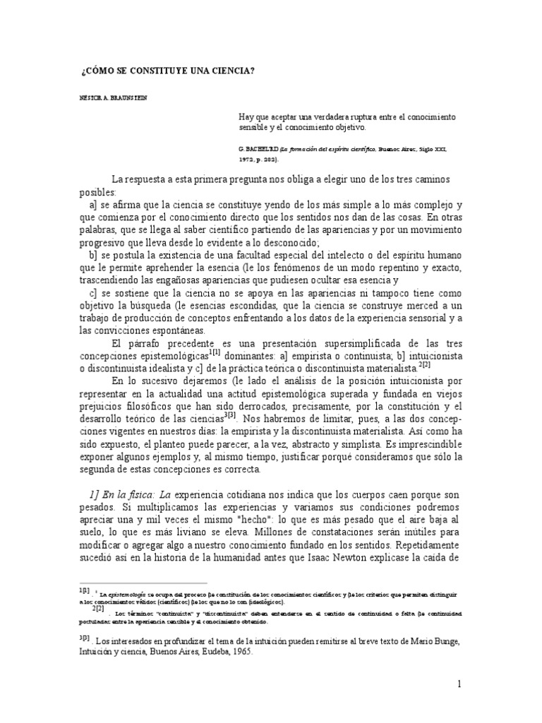 Como Se Constituye Una Ciencia (N.Braunstein) | PDF | Conocimiento | Psicoanálisis
