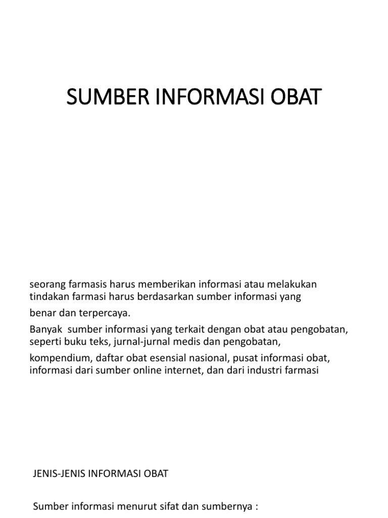 Sumber Informasi Obat untuk Farmasis | PDF