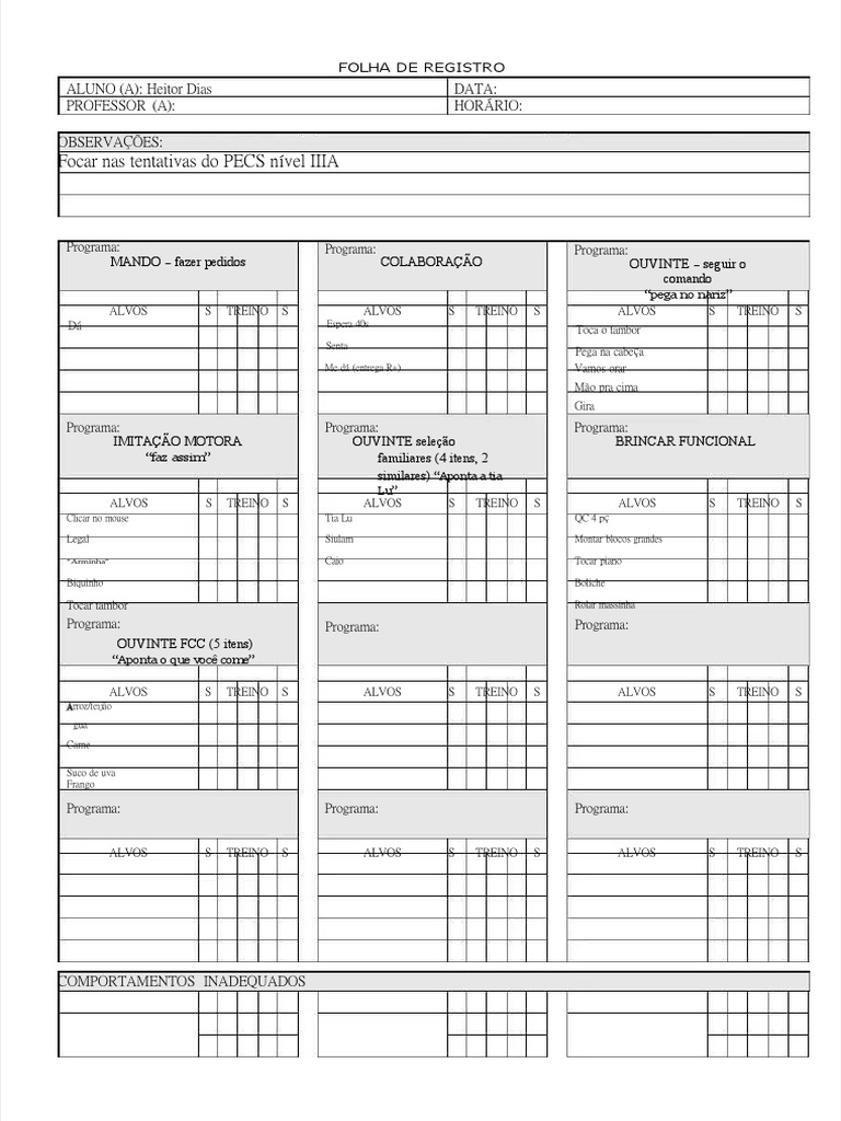 PDF Folha de Registro Treino Aba | PDF