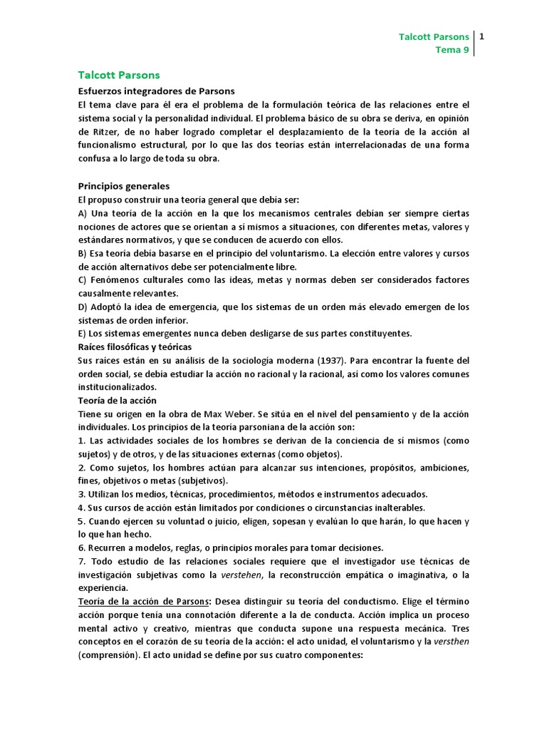 Talcott Parsons | PDF | Sociedad | Sociología
