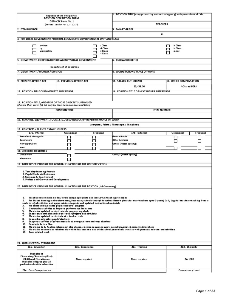 A Position-Desc-Form-for-Teachers-MT-and-HT-DeptHead-Aug-25-2022 | PDF