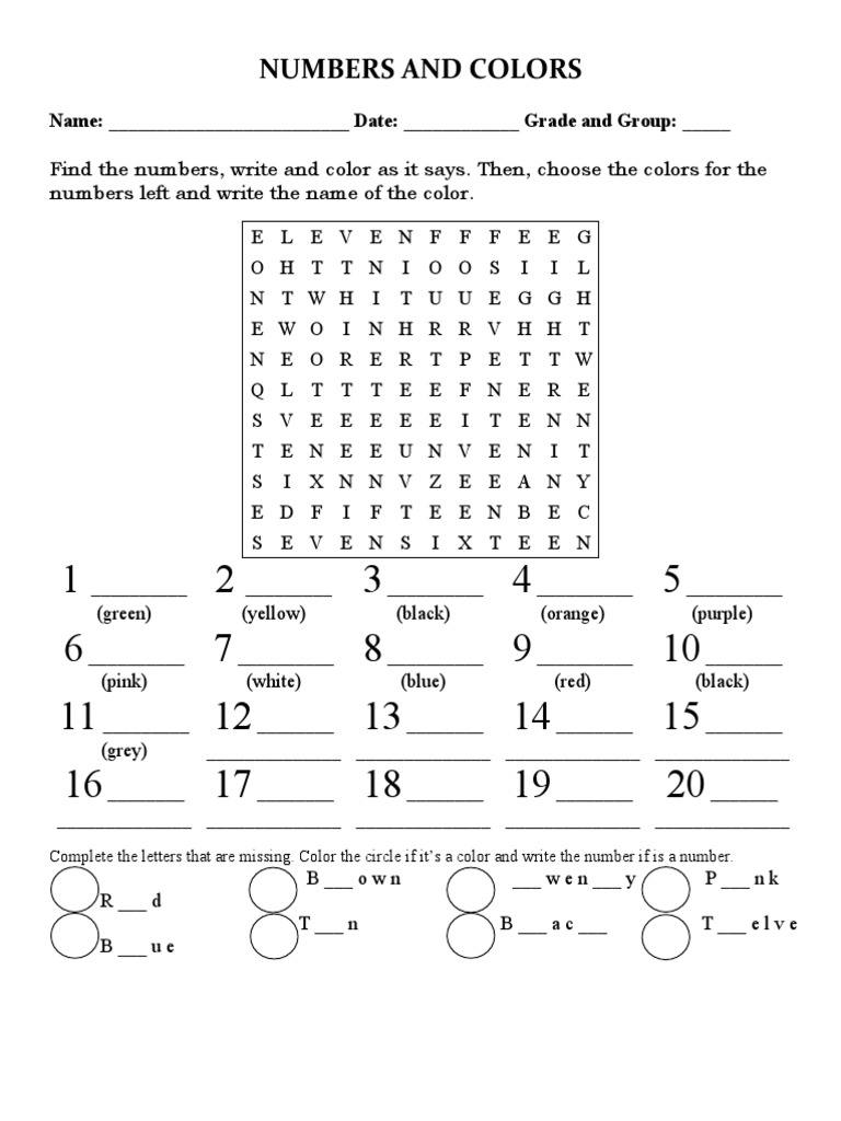 Números 1-20 Sopa de Letras y Escribir | PDF