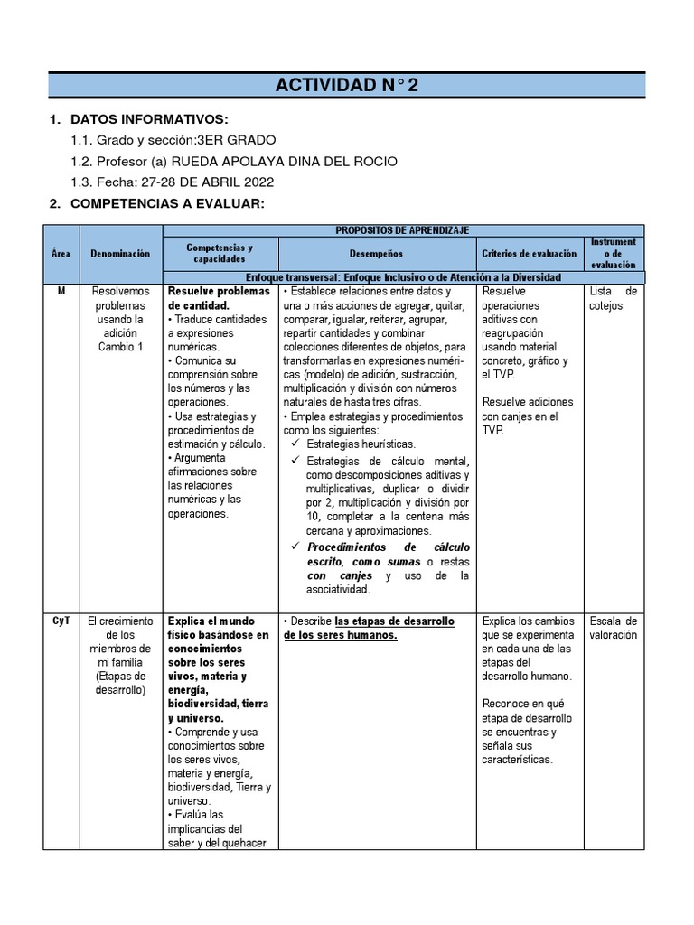 Actividad de Tercer Grado 27-28-3A | PDF | Adultos | Evaluación